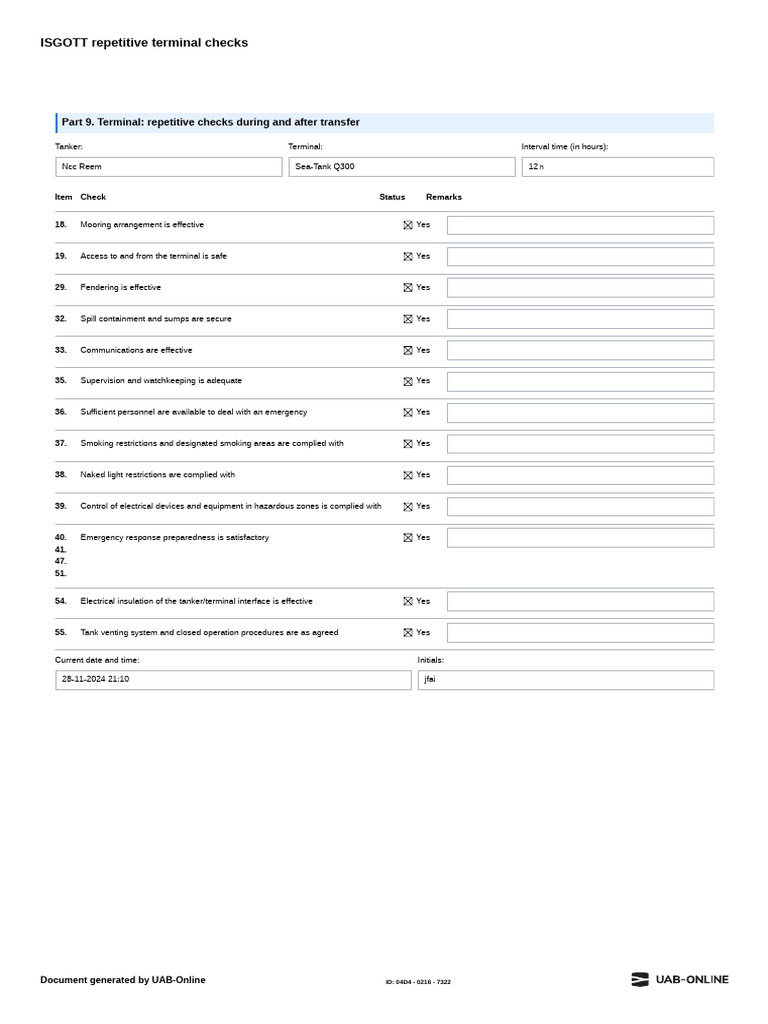 ISGOTT Repetitive Terminal Checks - NCC Reem - Sea-Tank Q300 | PDF