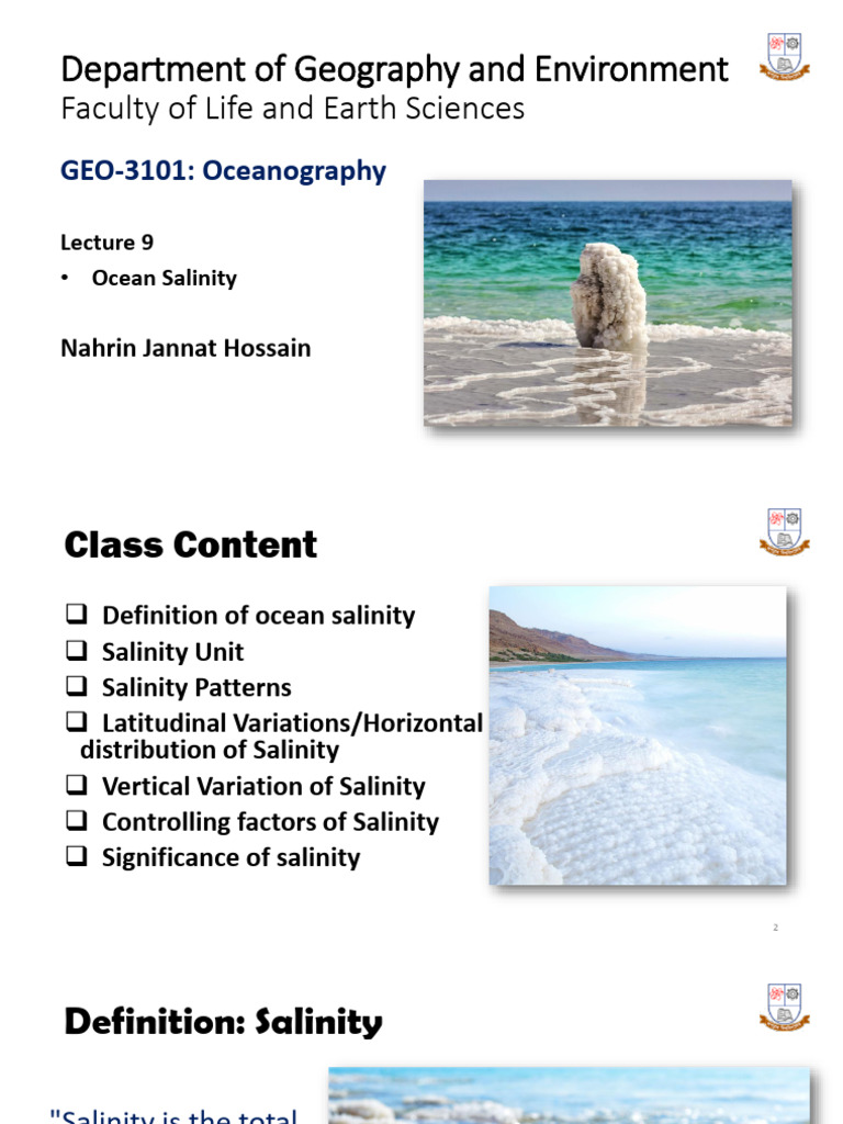GEO3101-Lecture 9 Salinity | PDF | Salinity | Oceans