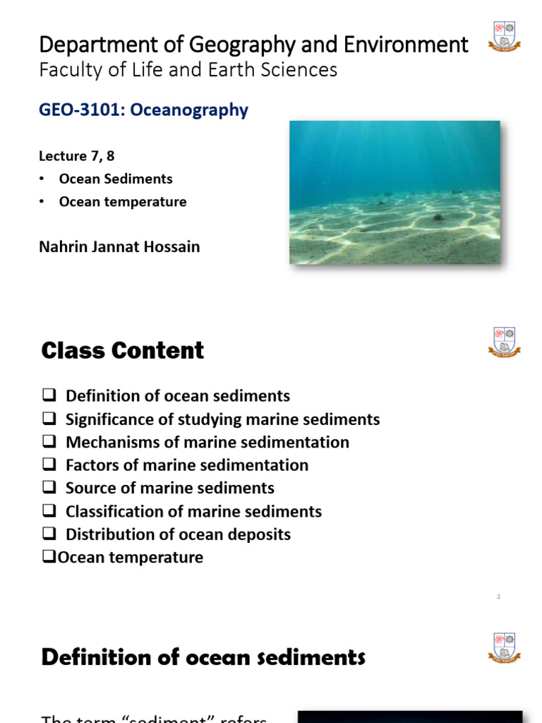 GEO3101-Lecture 7 8 Sediments Temperature | PDF | Oceans | Sediment