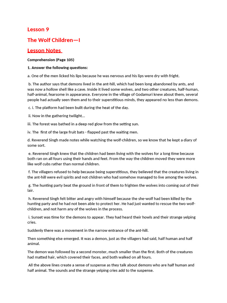 Lesson 9: The Wolf Children Analysis | PDF