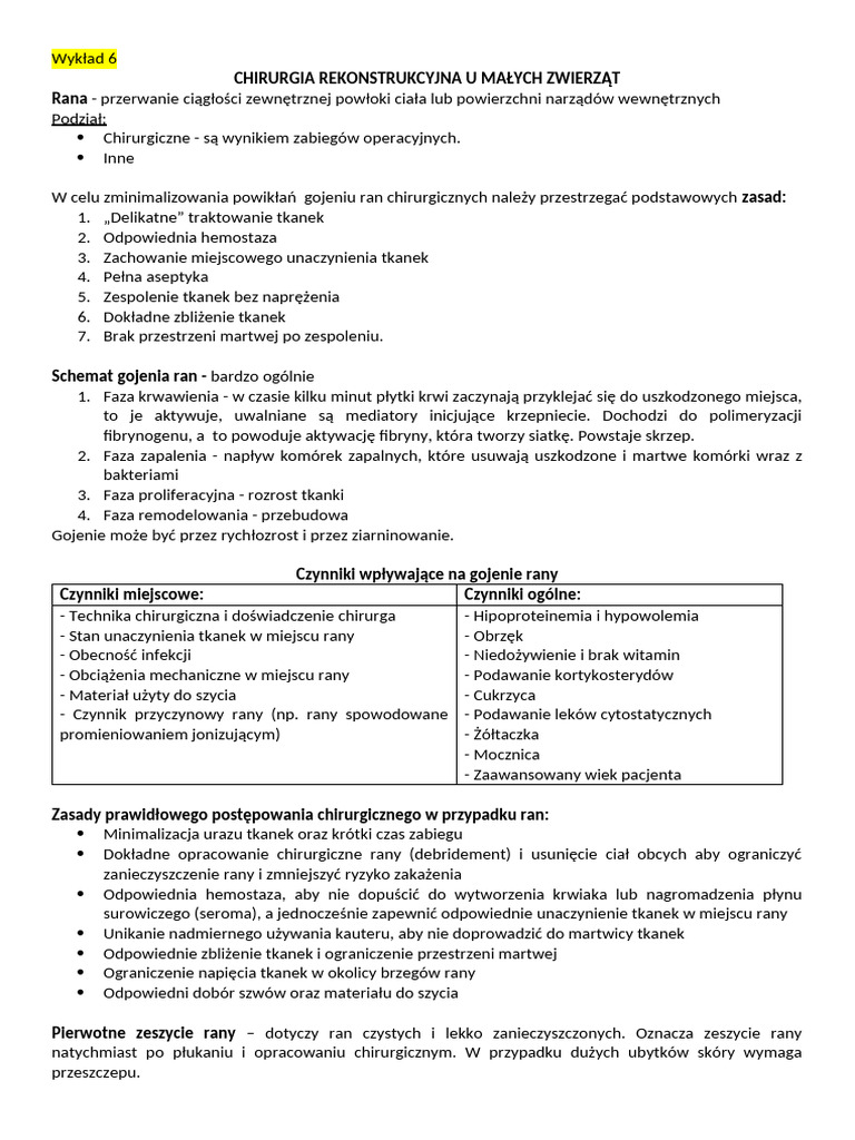 Wykład 6 I Ćwiczenie - Rany | PDF