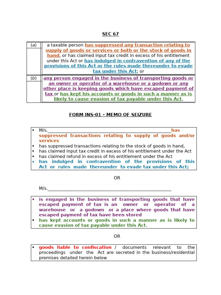 Sec 67 Ins01 and Sec 130 Side by Side | PDF | Taxes | Government Finances