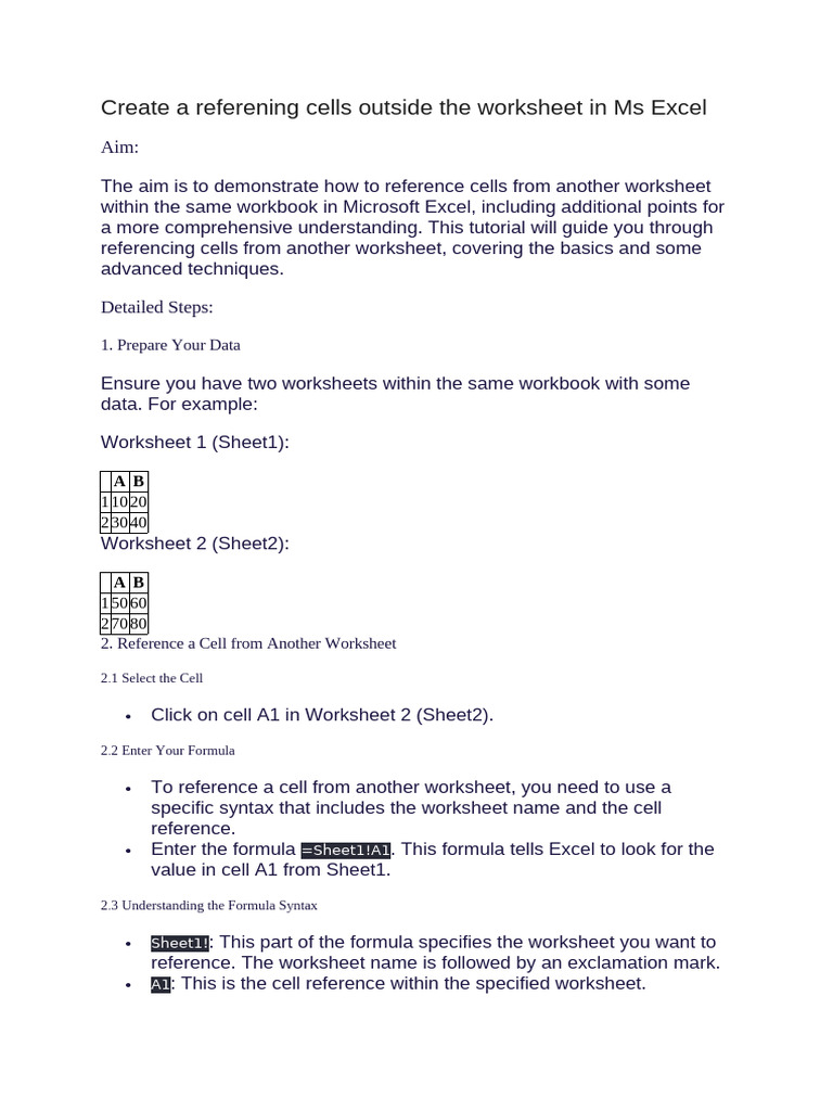 Create A Referening Cells Outside The Worksheet in Ms Excel | PDF ...