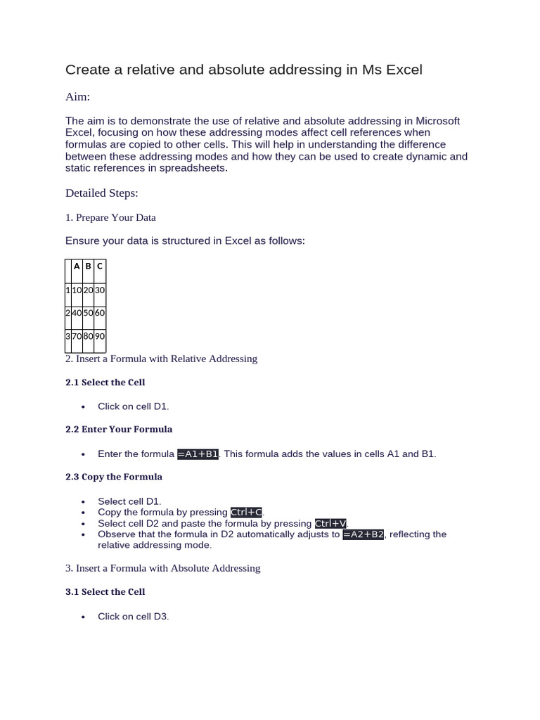 Create A Relative and Absolute Addressing in Ms Excel | PDF | Microsoft Excel | Spreadsheet