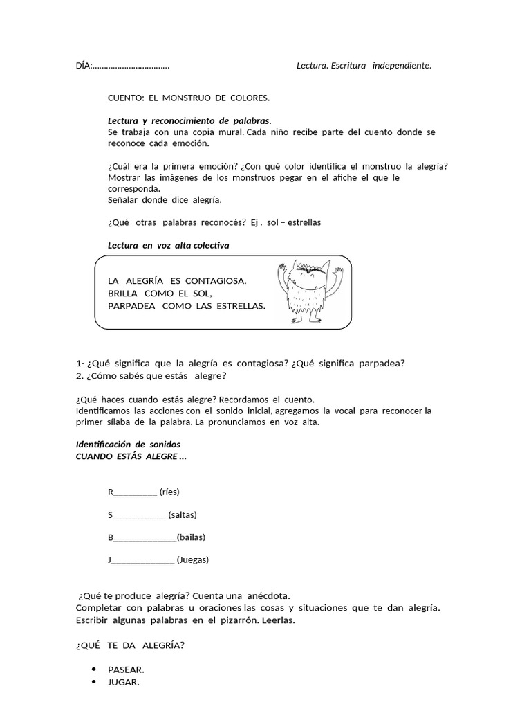 Secuencia de Actividades El Monstruo de Colores 2 | PDF