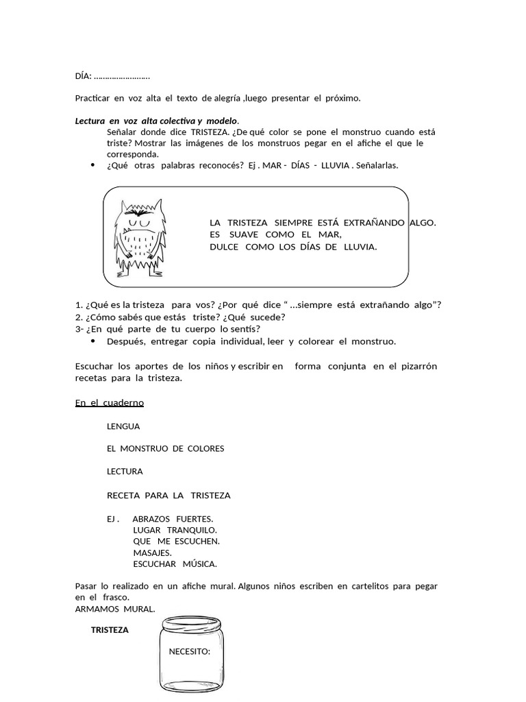 Secuencia de Actividades El Monstruo de Colores 3 | PDF