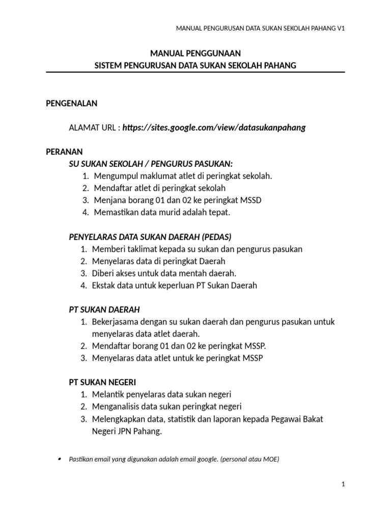 Manual Penggunaan Sistem Sukan Pahang | PDF