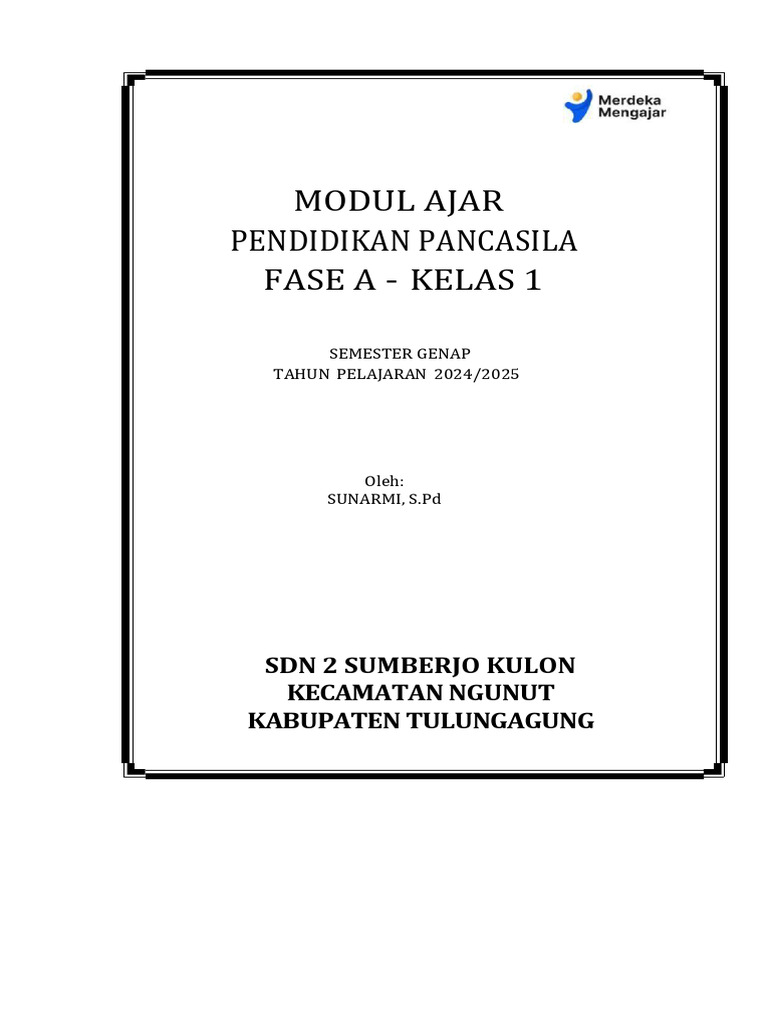 Modul Ajar Kls 1 PKN SMT 2 | PDF