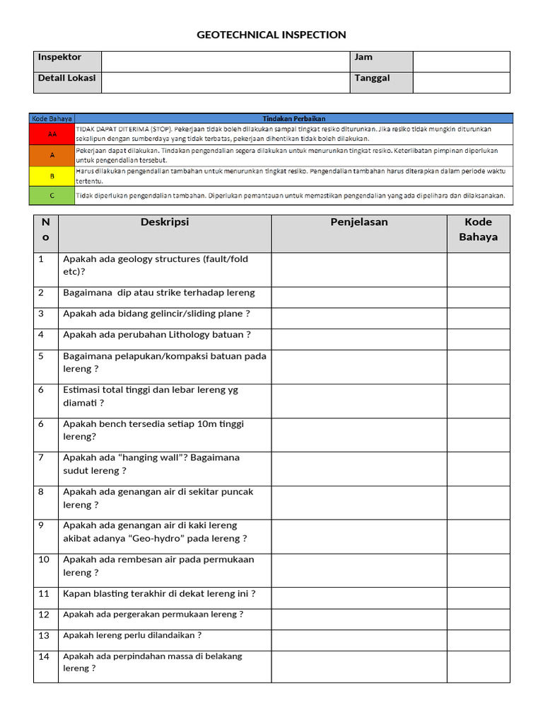 Form Inspeksi Geotecnical - Rev | PDF