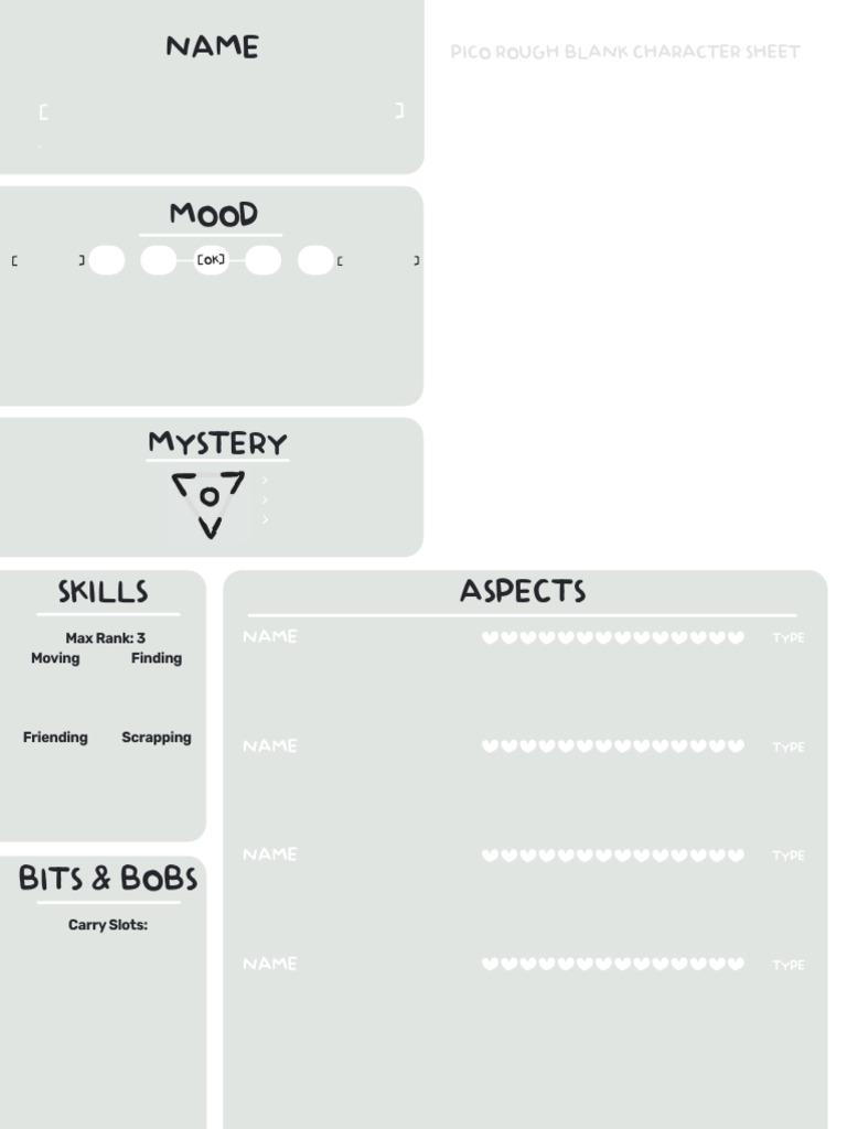 PICO Rough Blank Character Sheet For Pre-Release 04 | PDF
