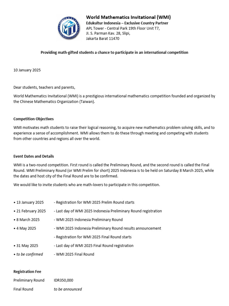 WMI 2025 Indonesia Competition Details | PDF | Science | Inquiry