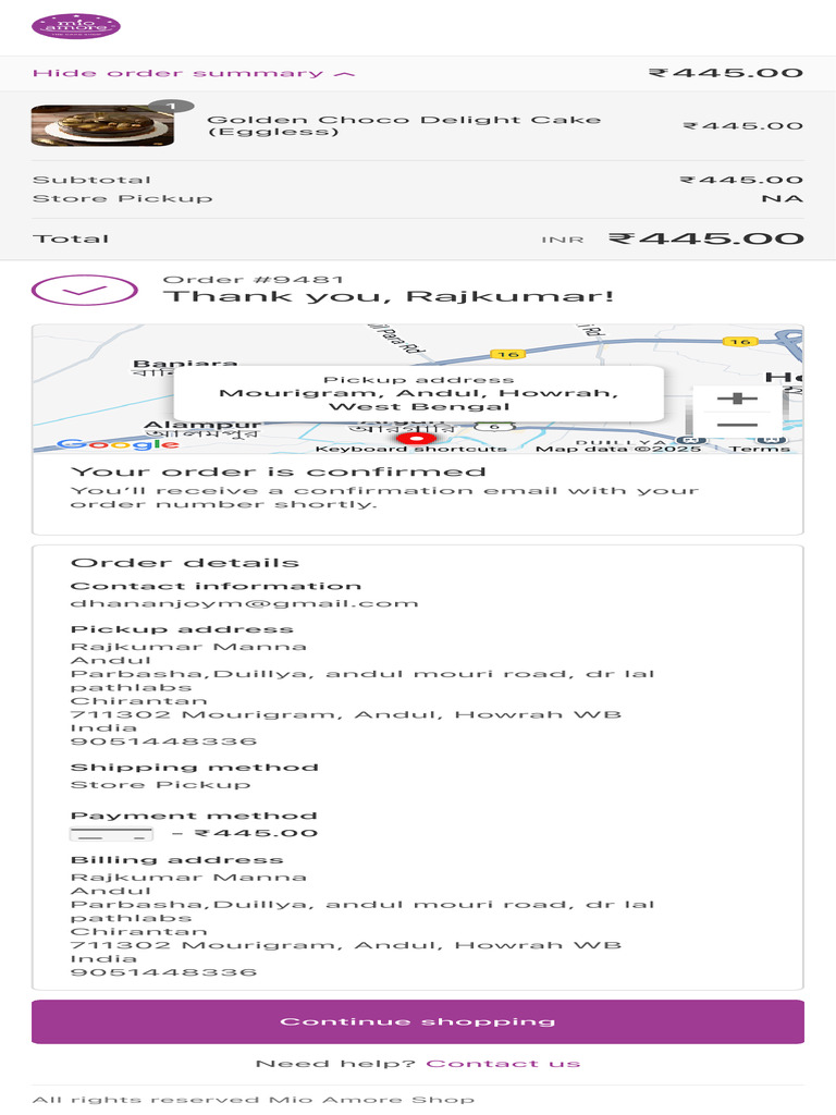 Golden Choco Delight Cake Order Confirmation | PDF