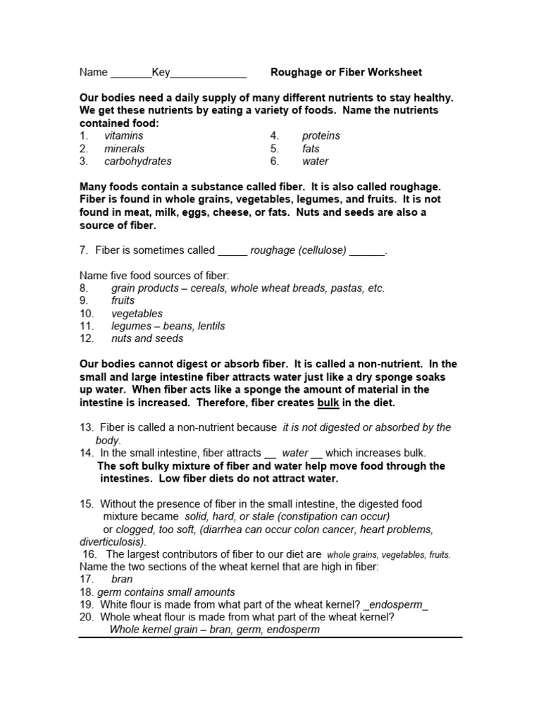 Roughage_or_Fiber_Worksheet_Key | PDF