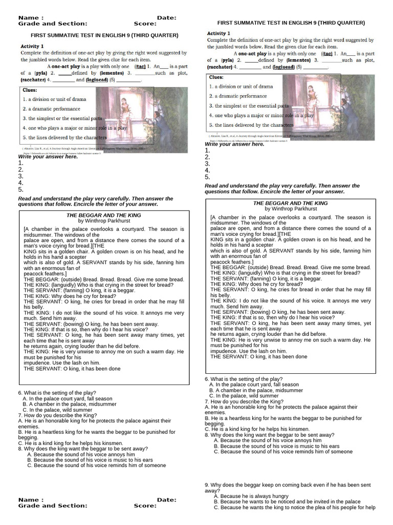 First Summative Test (Quarter 3) | PDF | Characters In Romeo And Juliet ...