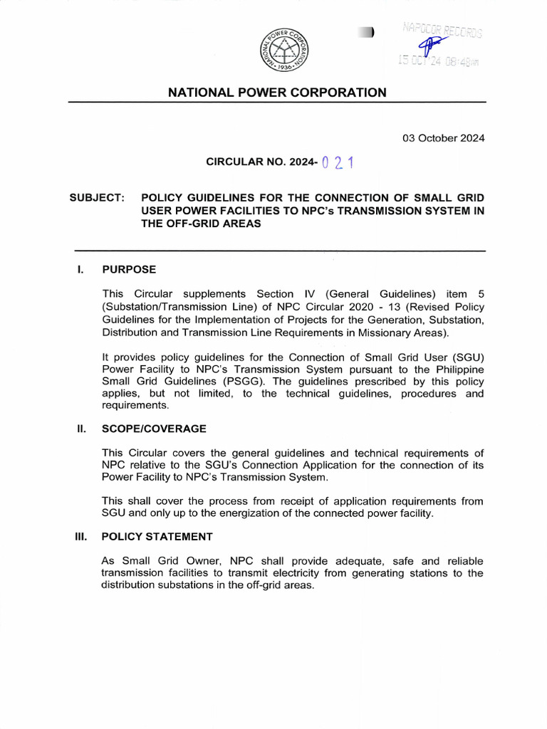 Policy Guidelines for the Connection of Small Grid - Circular No. 2024 ...
