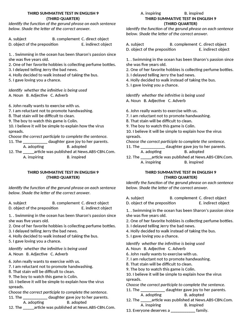 Third Summative Test (Quarter 3) | PDF | Adjective | Adverb