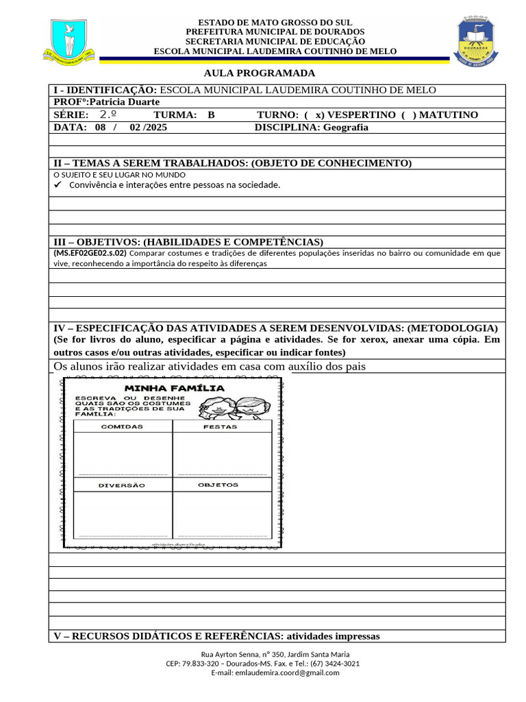 ARQUIVO MODELO AULA PROGRAMADA Geografia | PDF