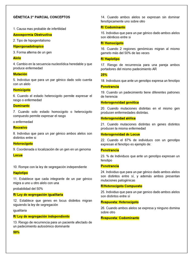 Conceptos Génetica Apunte | PDF | Alelo | Cigosidad