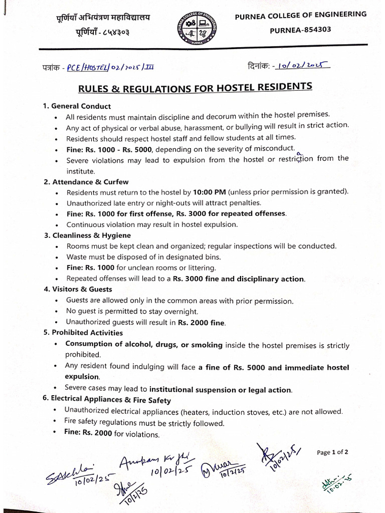 Notice For Hostel Rules and Regulations - 250210 - 163524 | PDF