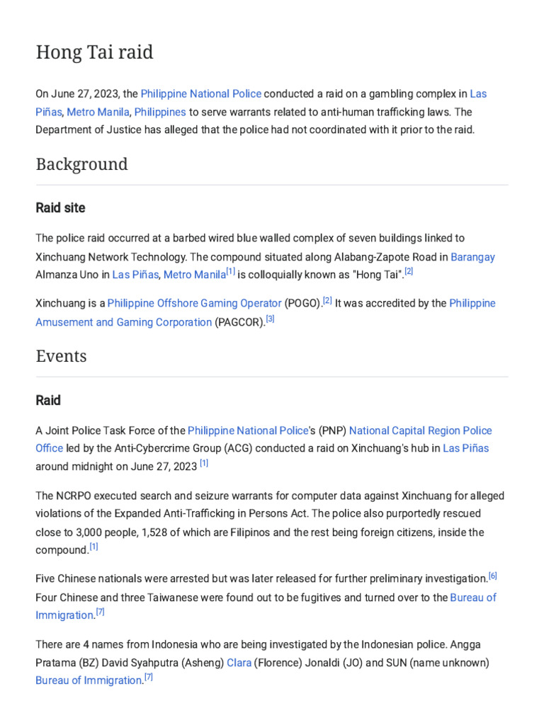 Hong Tai Raid: Anti-Trafficking Bust | PDF | Philippines | Crimes