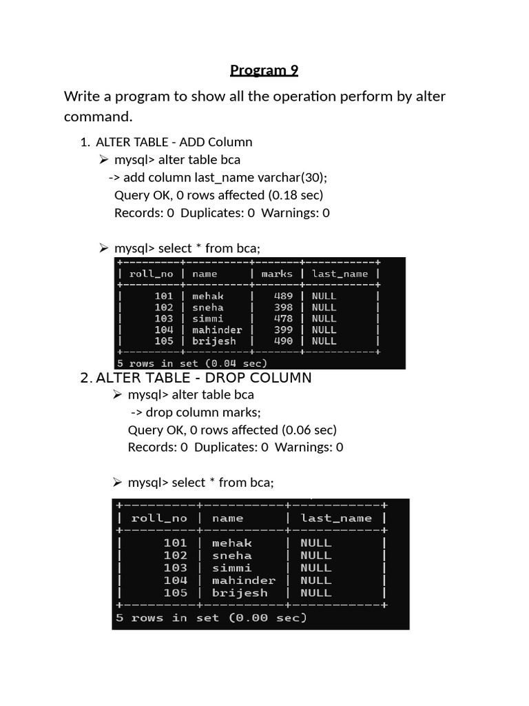 MySQL ALTER Command Operations | PDF