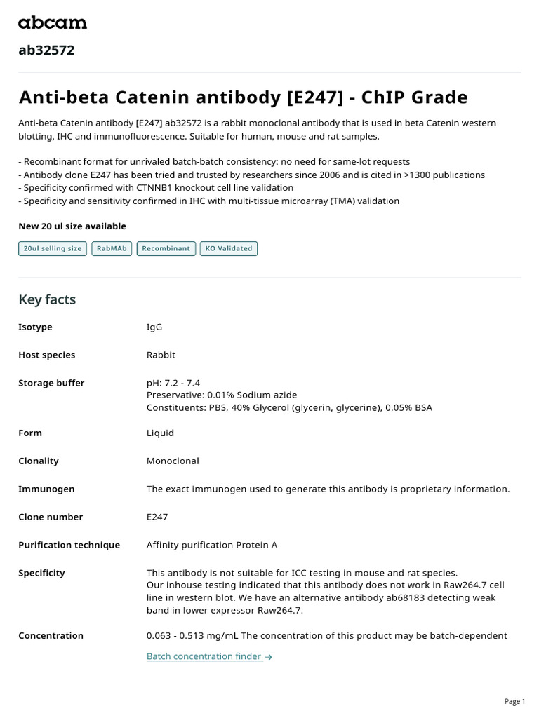 Beta Catenin Antibody E247 Chip Grade Ab32572 | PDF ...