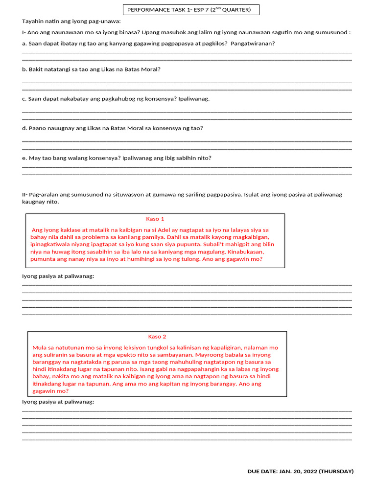 PERFORMANCE TASK 1 ESP 7 2Q | PDF