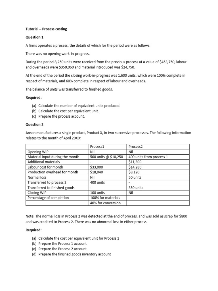Tutorial Process costing | PDF