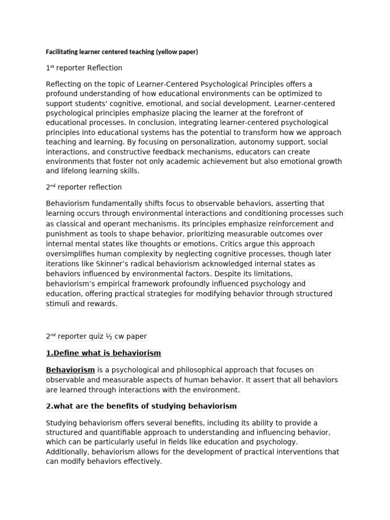 Facilitating Learner Centered Teaching | PDF | Behaviorism | Reinforcement