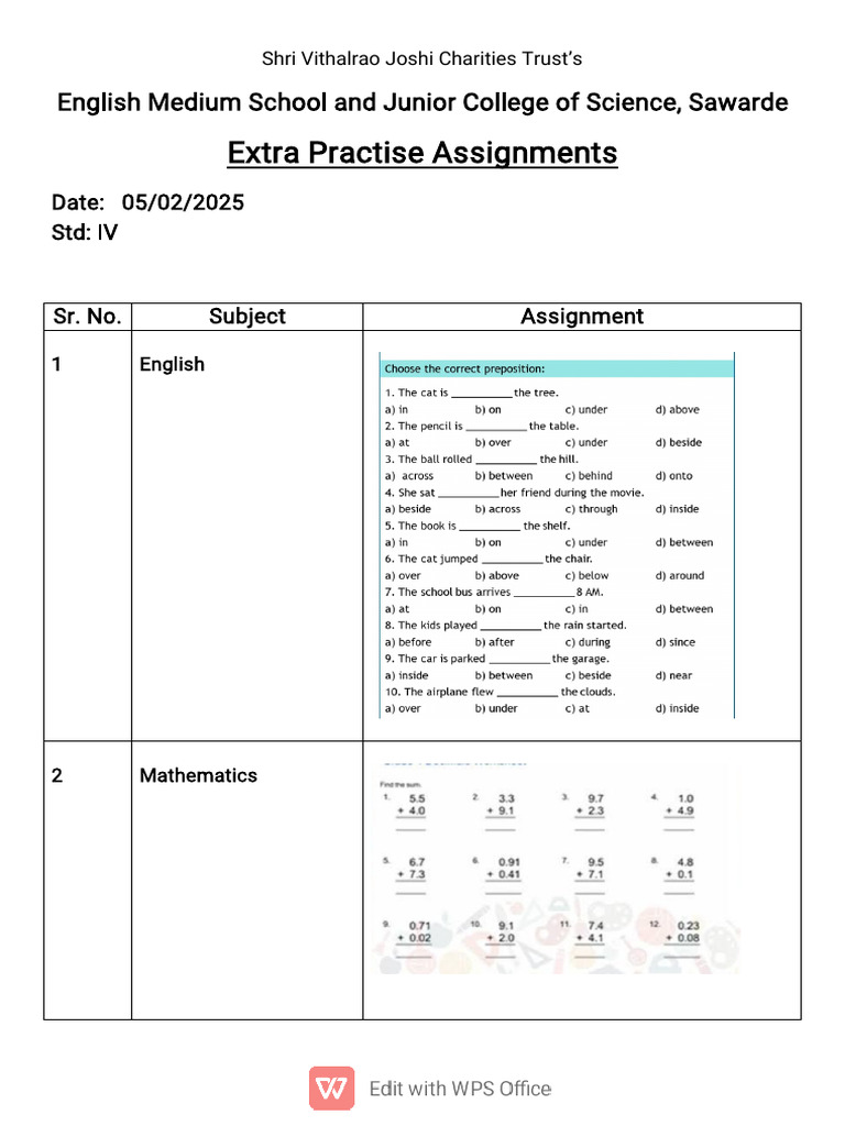 Std IV Extra Practice Assignments | PDF