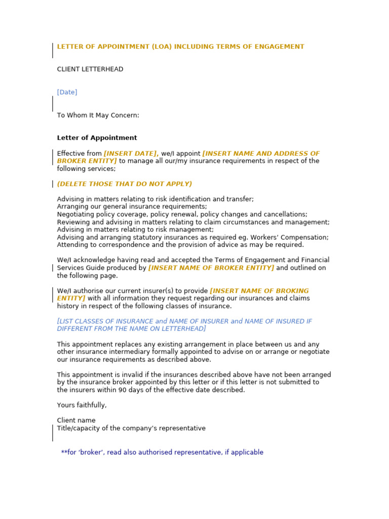 Insurance Broker Appointment Letter | PDF | Insurance | Insurance Broker
