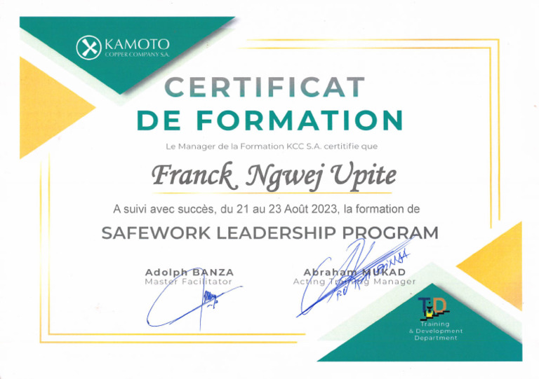 Certificat de Formation | PDF