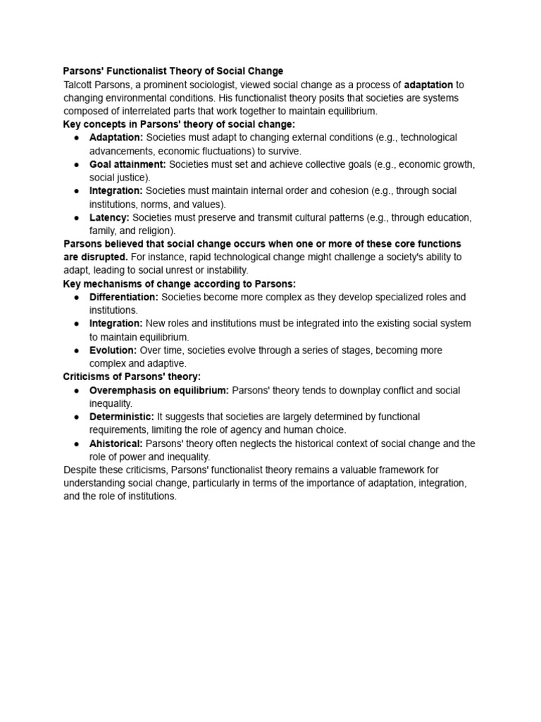 Parsons Description of Social Change | PDF