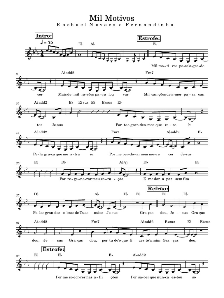 Mil Motivos (Part. Fernandinho) - Rachel Novaes - Cifra - Melodia e ...