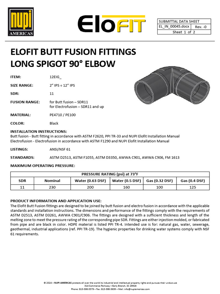 12EIG - Elofit BF 90 Elbow IPS PE4710 SDR 11 | PDF | Pipe (Fluid ...