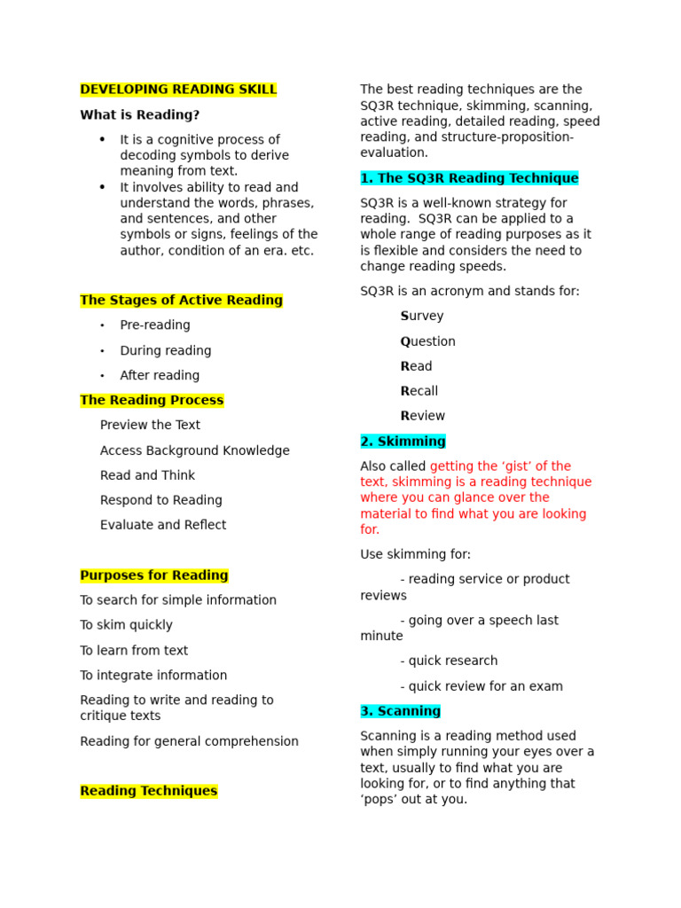 Developing Reading and Speaking Skill | PDF | Reading Comprehension | Speed Reading