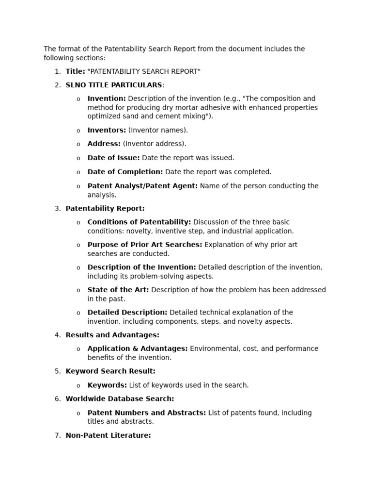 Patentability Search Report Format Guide | PDF