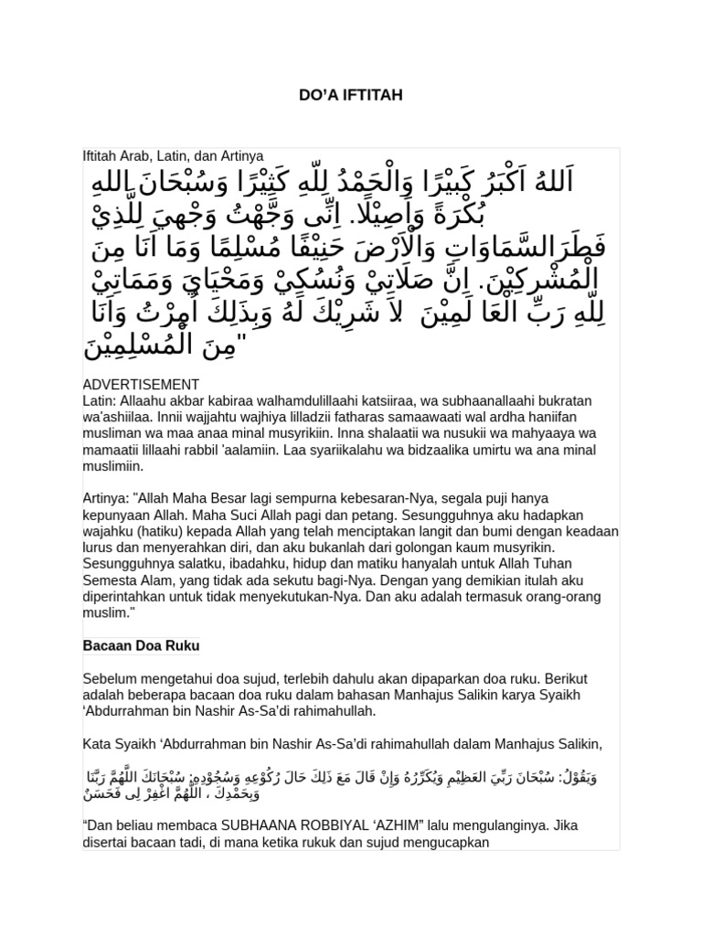 Doa Iftitah dan Ruku dalam Shalat | PDF
