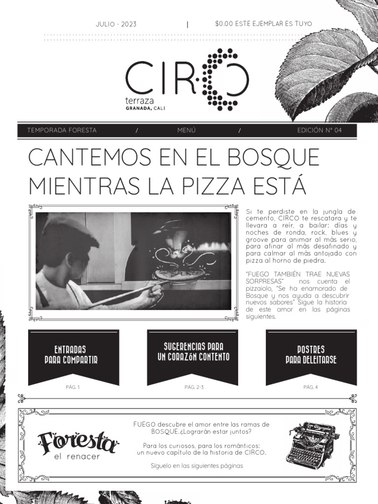 Menú de Pizza Circo - Edición Julio 2023 | PDF | pesto | Pizza