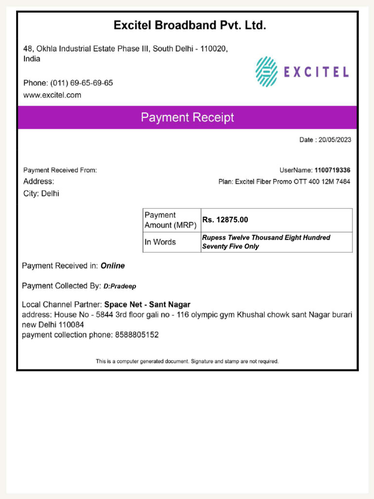 Internet Receipt | PDF