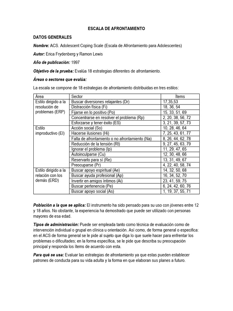 T5. Escala de afrontamiento | PDF