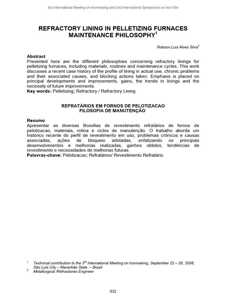 Original-Refractory Lining in Pelletizing Furnaces | PDF | Refractory ...