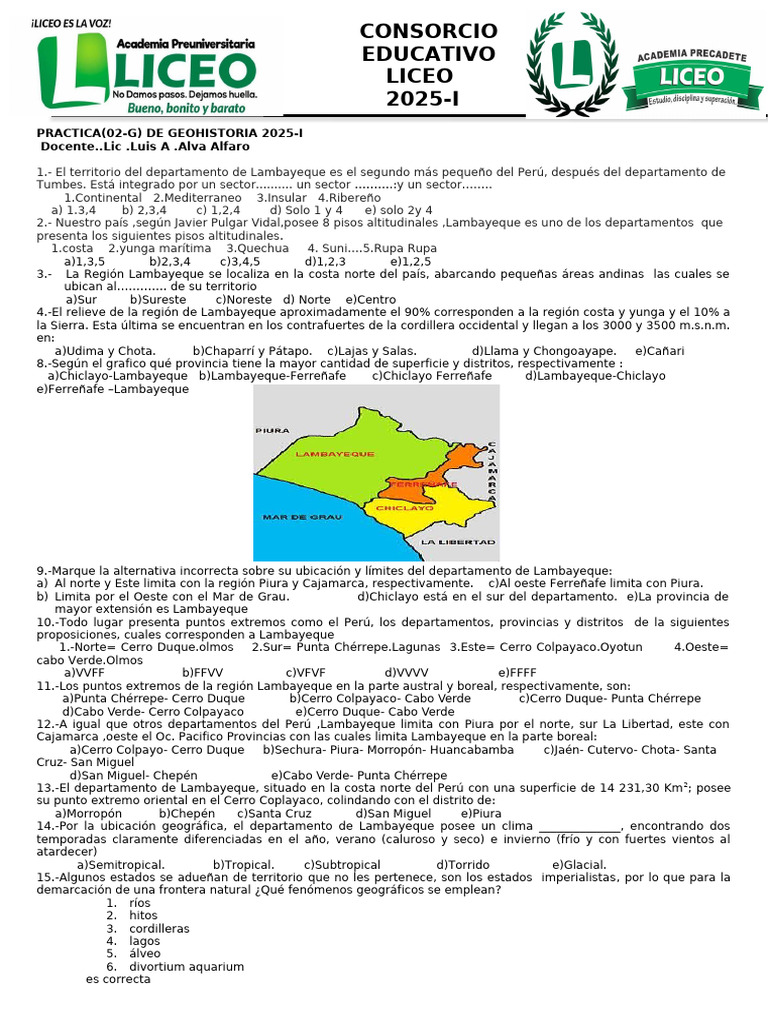 Practica Geohistoria Alva 31-01 | PDF | Perú | América del Sur