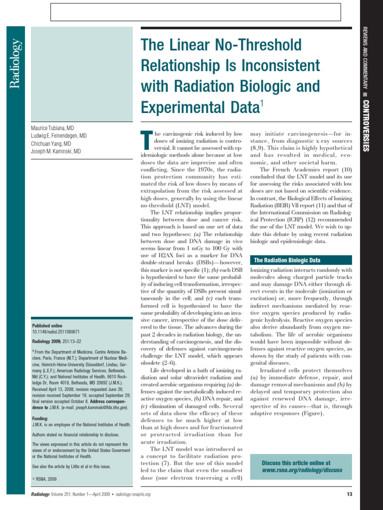 The Linear No-Threshold Relationship Is Inconsistent With Radiation ...