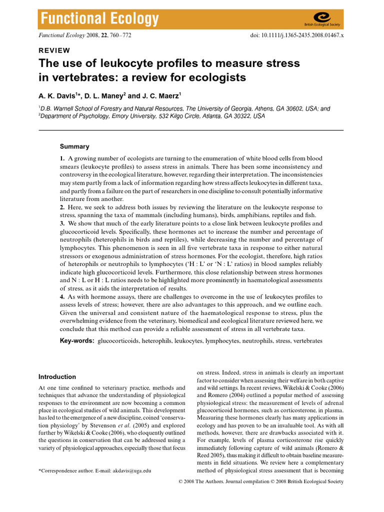 The-Use-Of-Leukocyte-Profiles-To-Measure Stress, 2008 | PDF | White ...