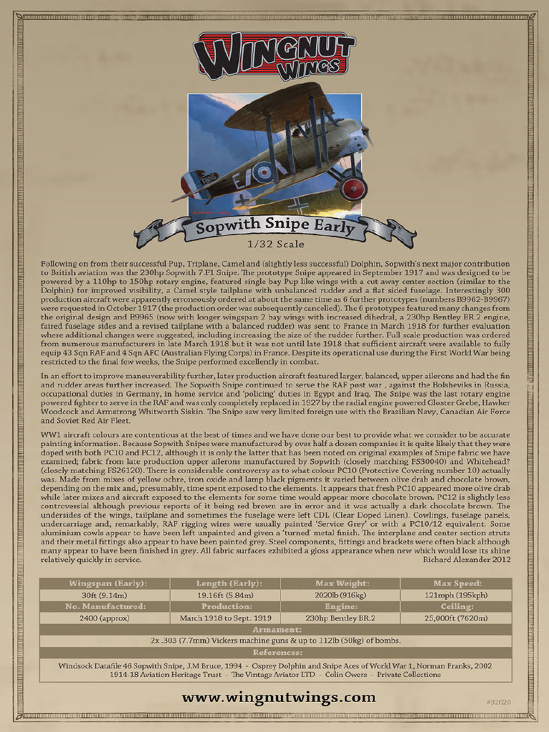 Sopwith Snipe Early Instructions | PDF