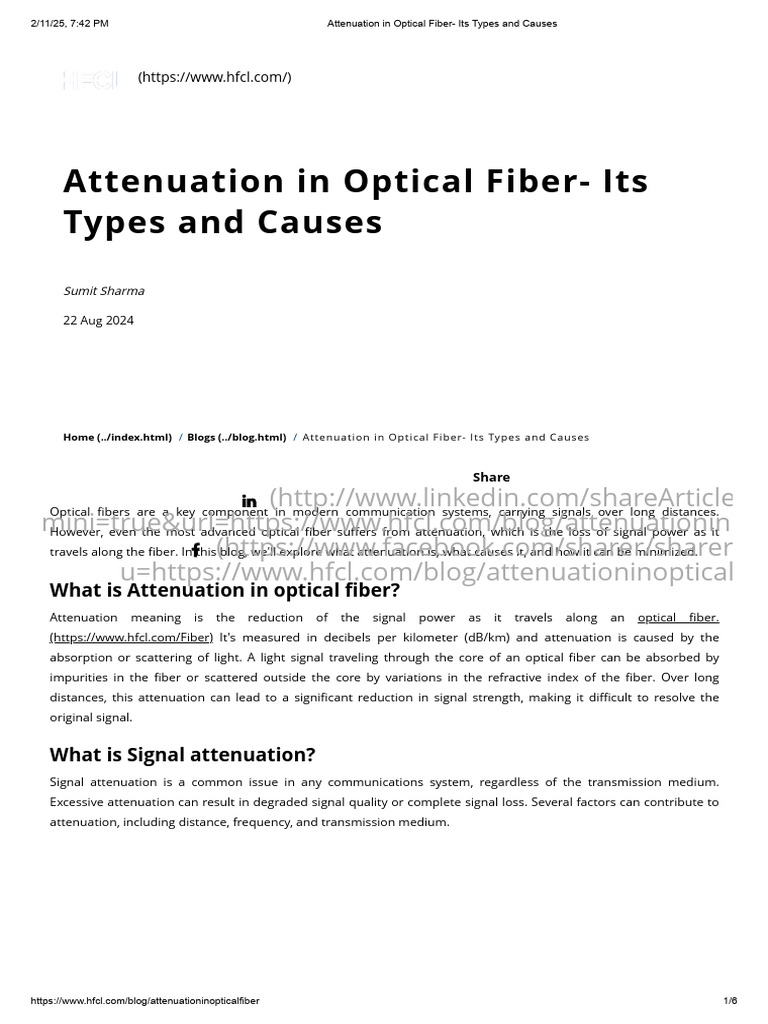 Attenuation in Optical Fiber- Its Types and Causes | PDF | Optical ...