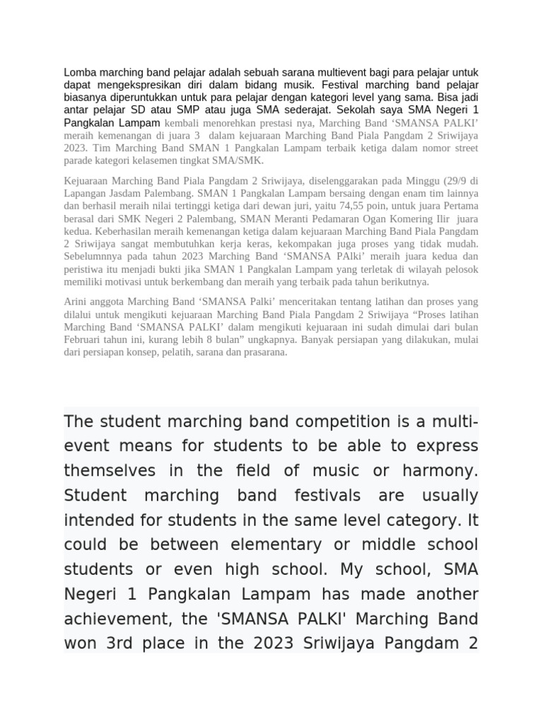 Lomba marching band pelajar adalah sebuah sarana multievent bagi para ...