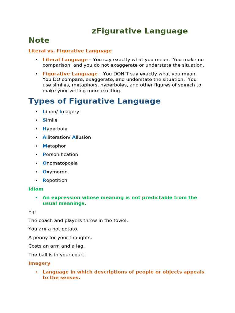 Figurative Language Note 2023-24 | PDF