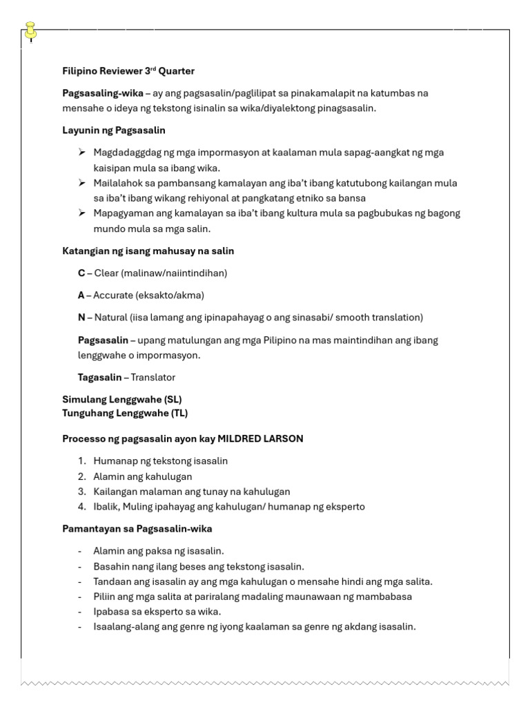 Filipino Reviewer 3RD Quarter | PDF